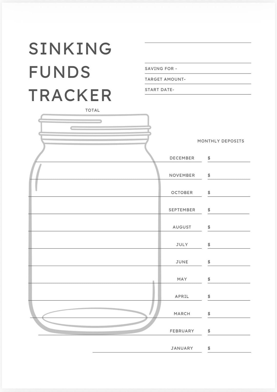 Sinking Funds Tracker Printable | Monthly Savings Planner | Beginner ...