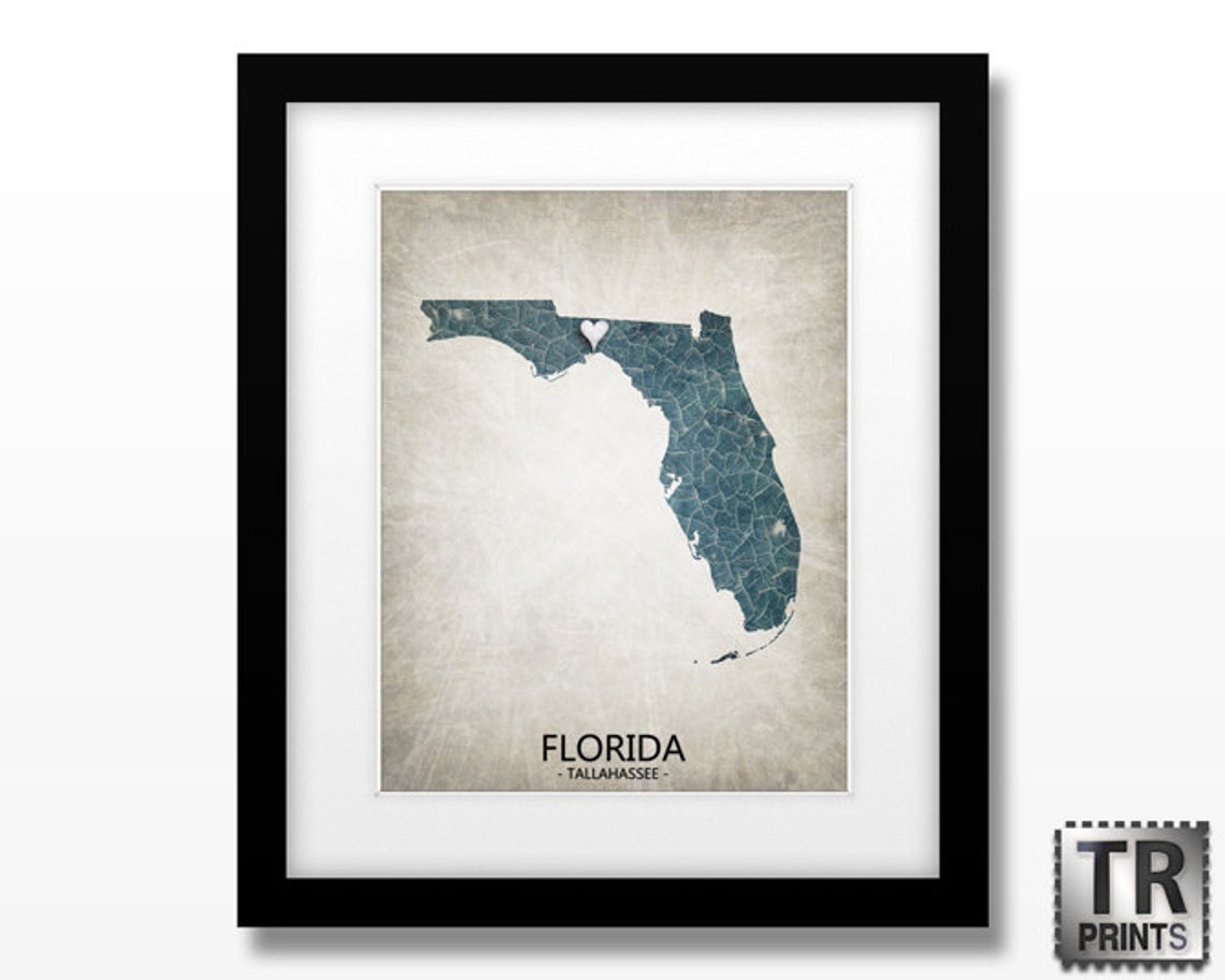 Florida Custom State Map Art Print Florida Home Town Love - Etsy