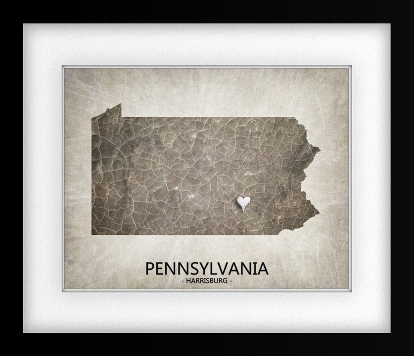 Pennsylvania State Map Art Print Home Town Love Heart Map - Etsy