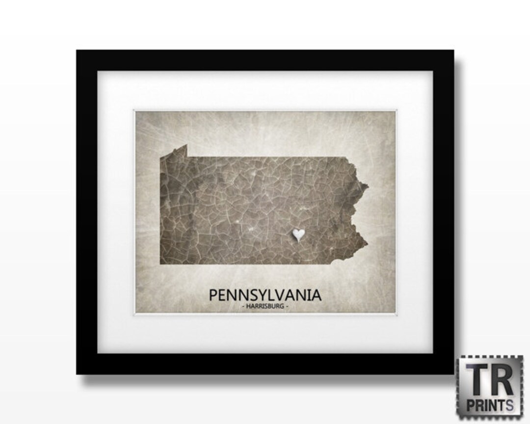 Pennsylvania State Map Art Print Home Town Love Heart Map - Etsy