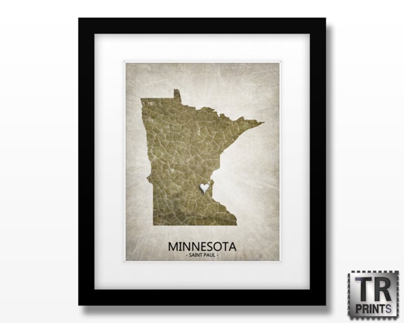 Minnesota State Map Artwork Personalized Art Print Choose | Etsy
