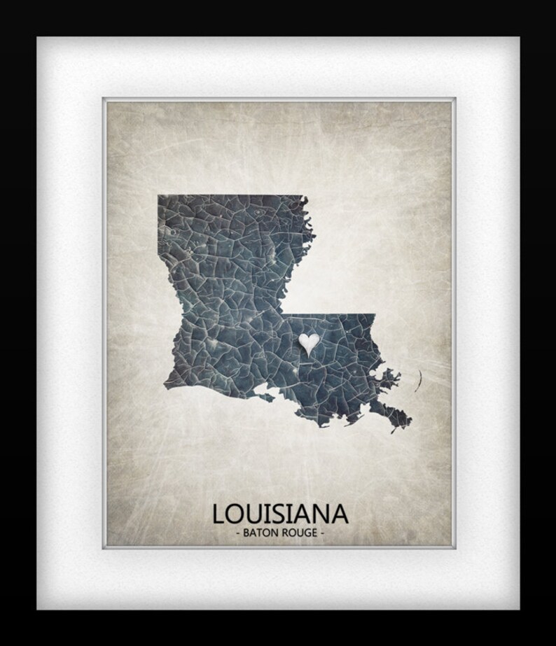 Louisiana State Map Art Print Home Town Love Heart Map | Etsy