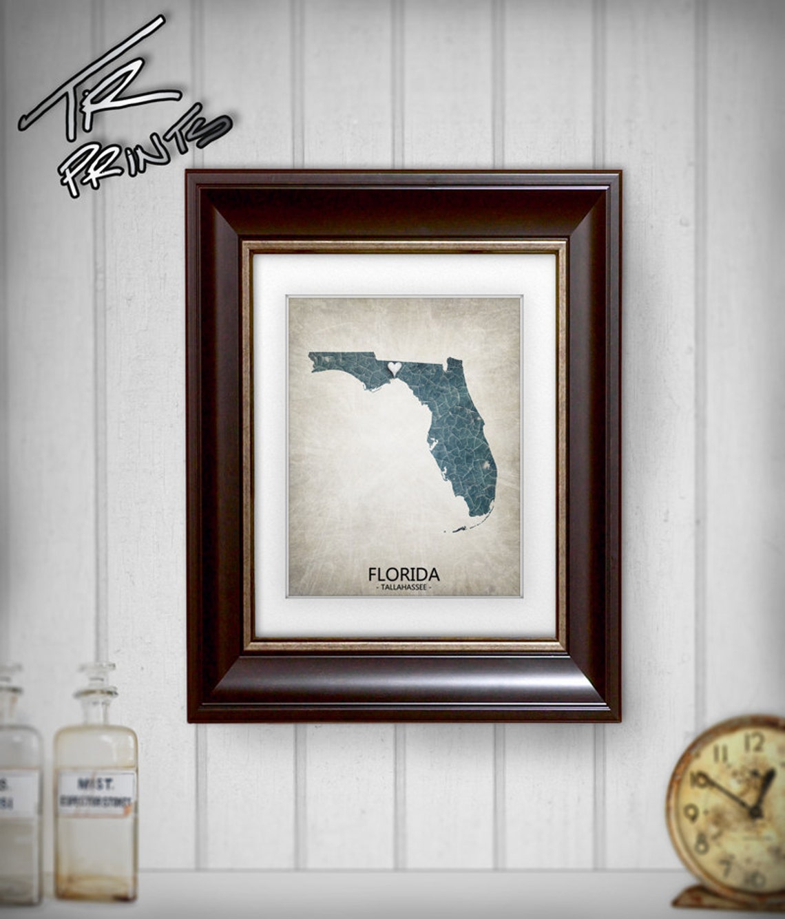 Florida Custom State Map Art Print Florida Home Town Love - Etsy