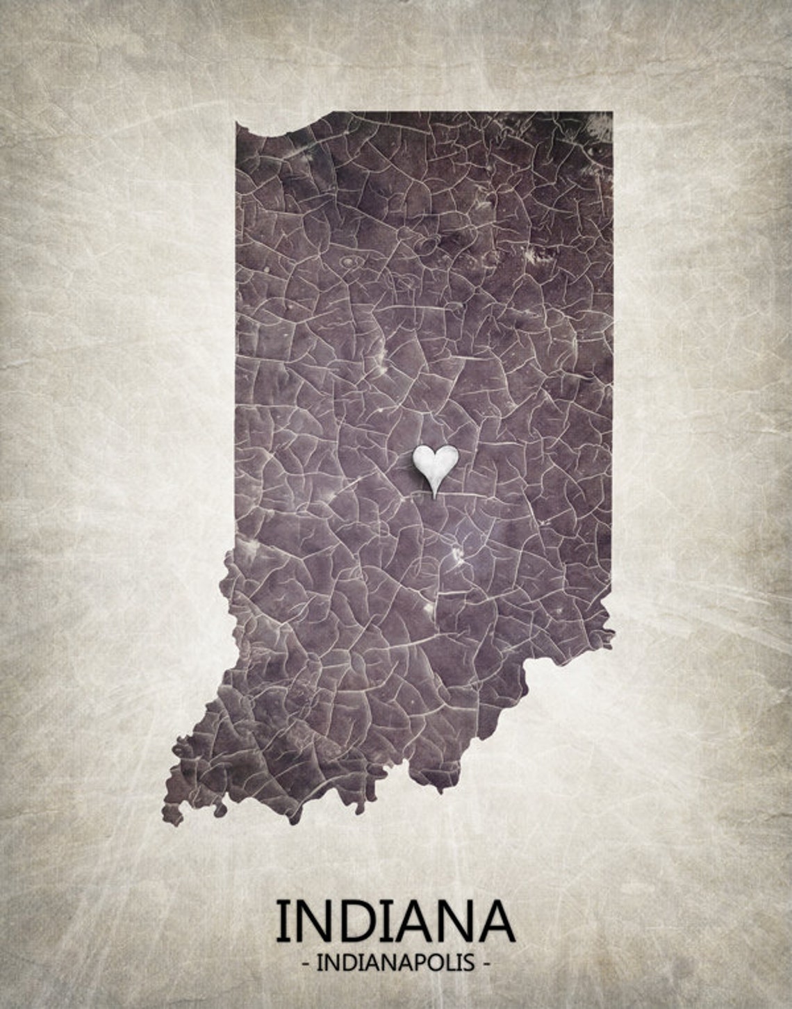 Indiana State Map Art Print Home Town Love Heart Map - Etsy