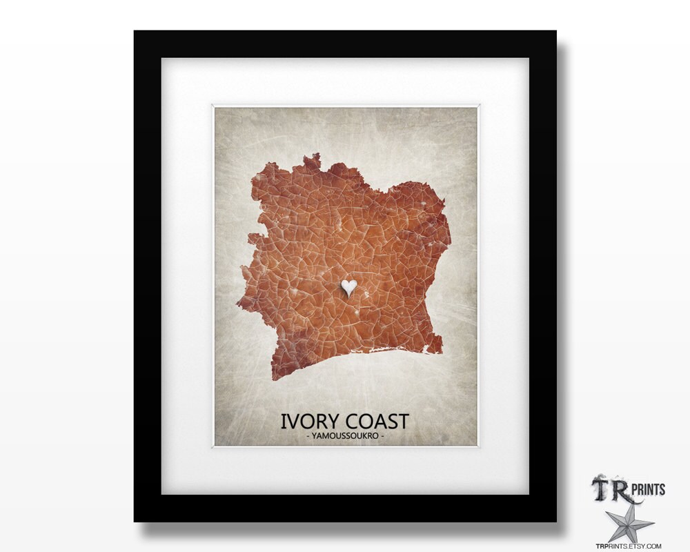 Ivory Coast Africa Map Art Print Home Is Where The Heart Is | Etsy