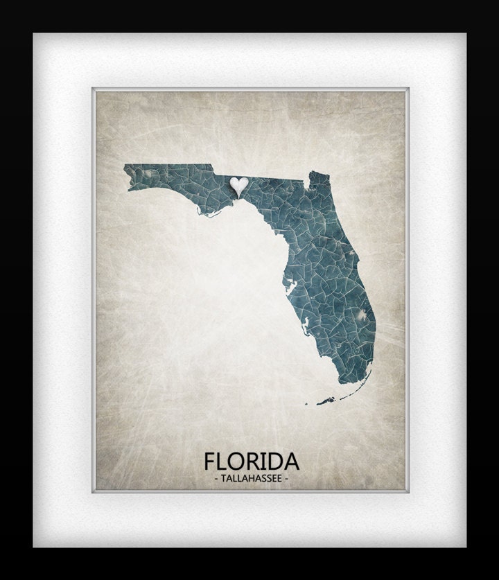 Florida Custom State Map Art Print Florida Home Town Love | Etsy