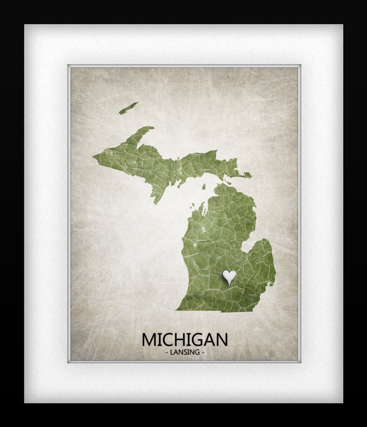 Michigan State Map Art Print Home Town Love State Map | Etsy