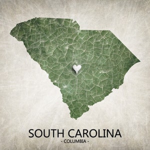 South Carolina State Map Print Original Heart Map Original - Etsy