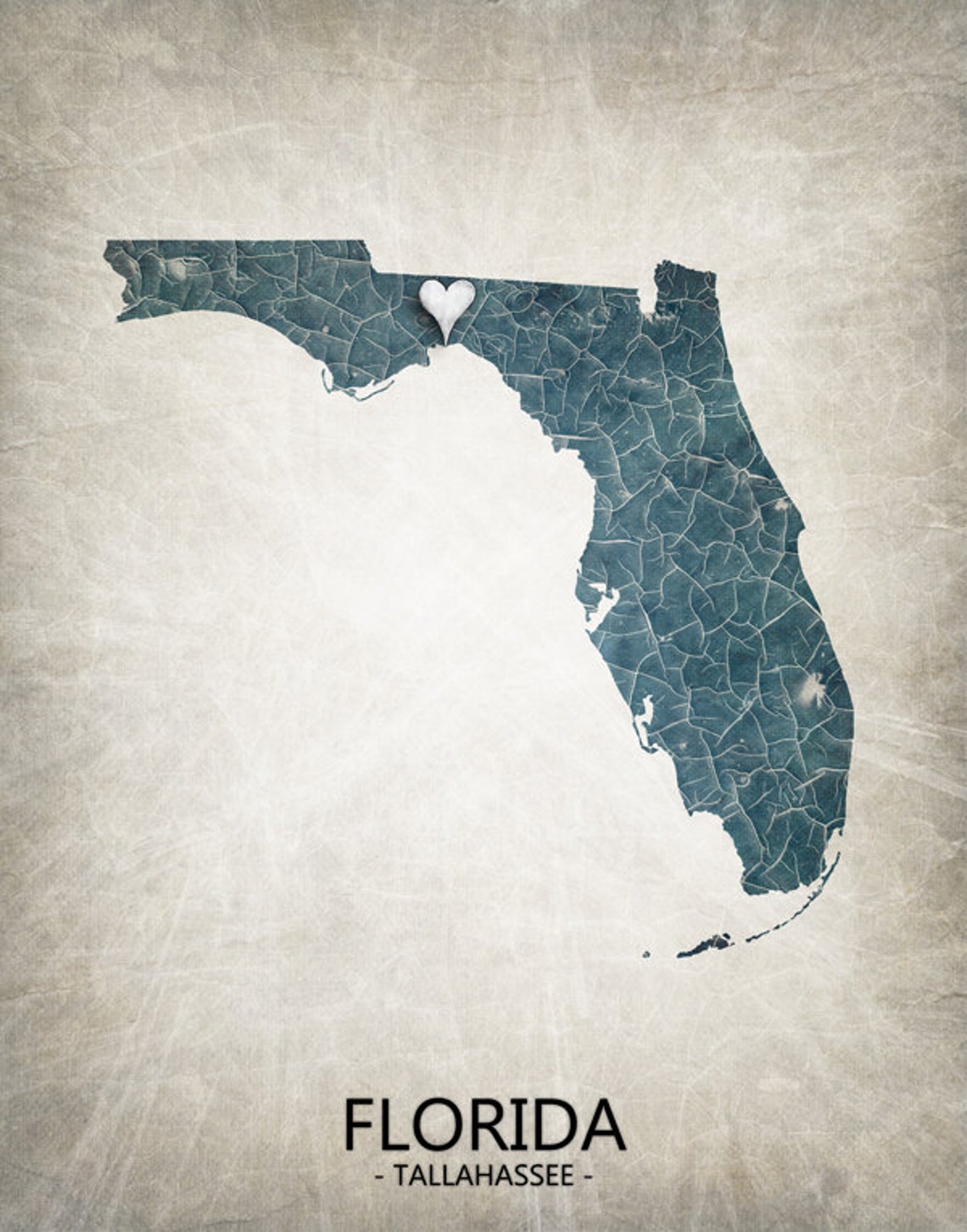 Florida Custom State Map Art Print Florida Home Town Love - Etsy