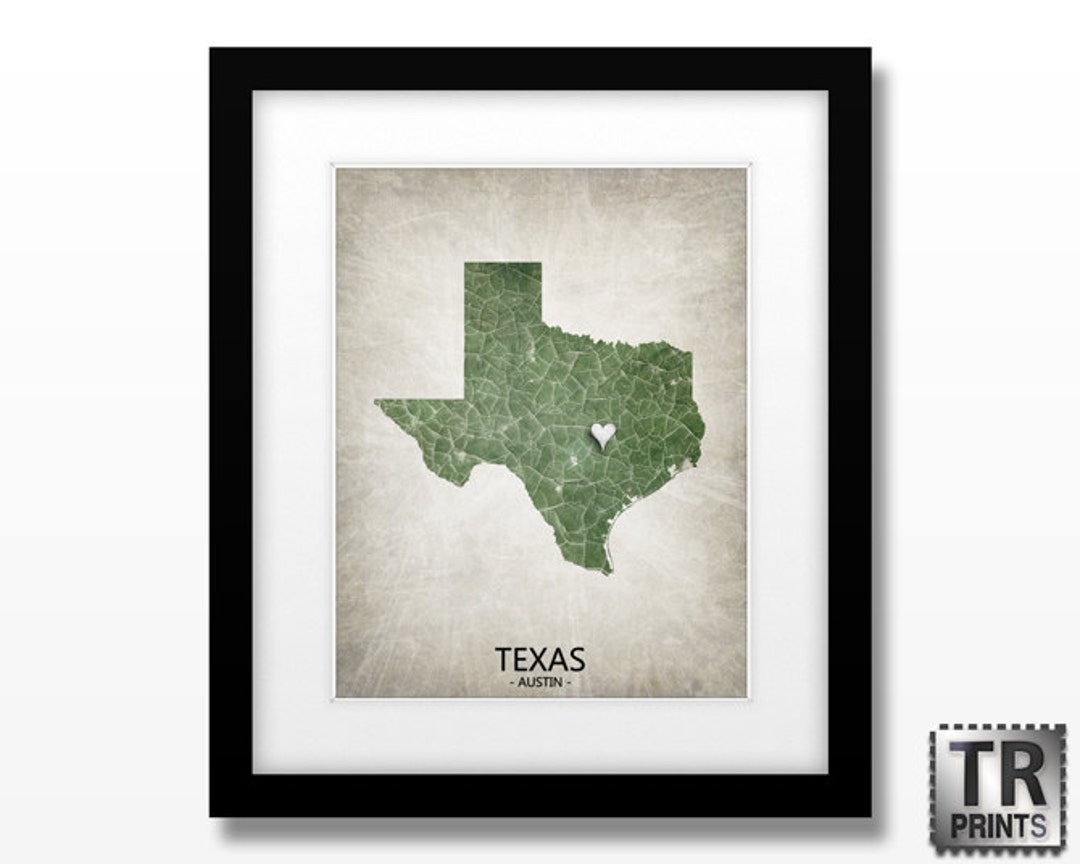 Texas State Map Art Print Love Map Original Custom Map Art Print ...