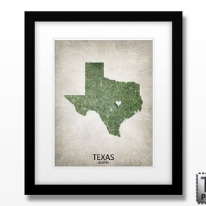 Texas State Map Art Print Love Map Original Custom Map Art Print ...