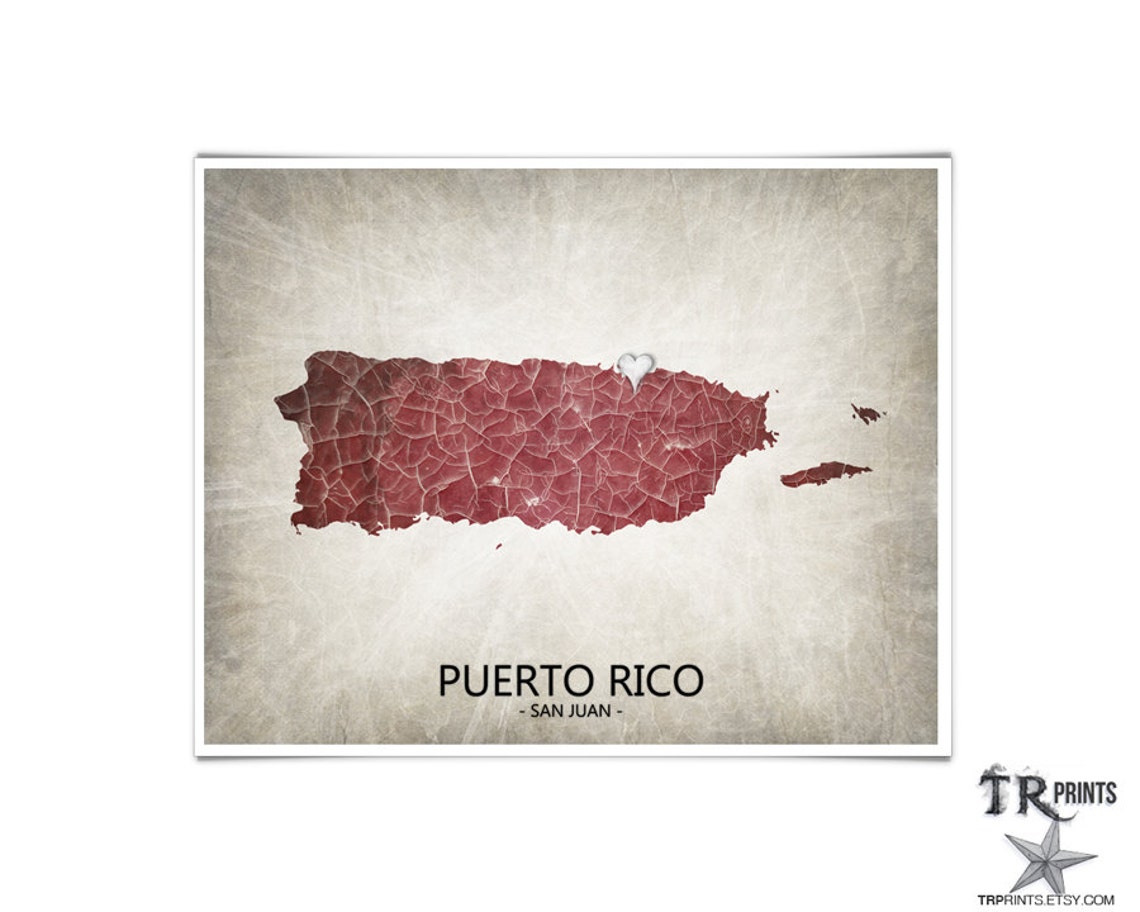 Puerto Rico Map Print Home Is Where The Heart Is Love Map | Etsy
