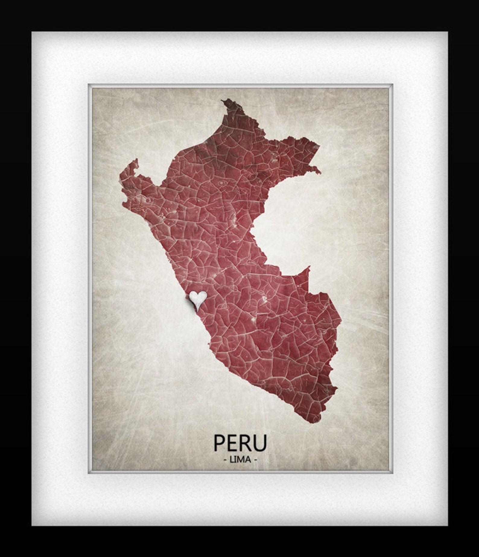Peru Map Art Print Home Town Heart Map Original Custom Art Print ...