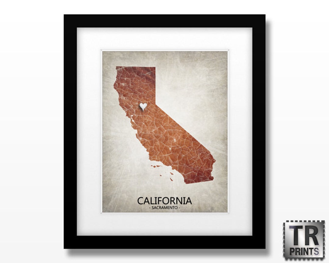 California Custom State Map Art Print Home Town Love Original Custom ...