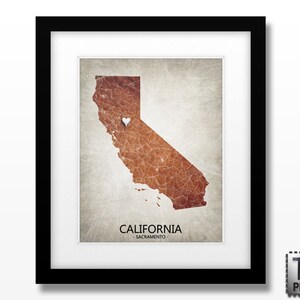 California Custom State Map Art Print Home Town Love Original Custom ...