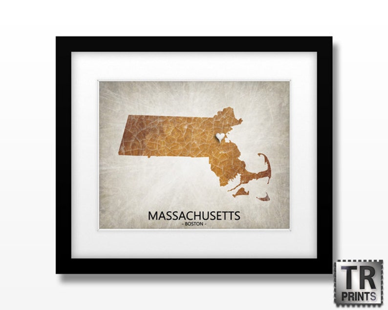 Massachusetts State Map Art Print Home Town Love Heart Map | Etsy