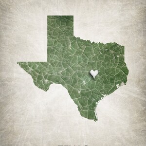 Texas State Map Art Print Love Map Original Custom Map Art Print ...