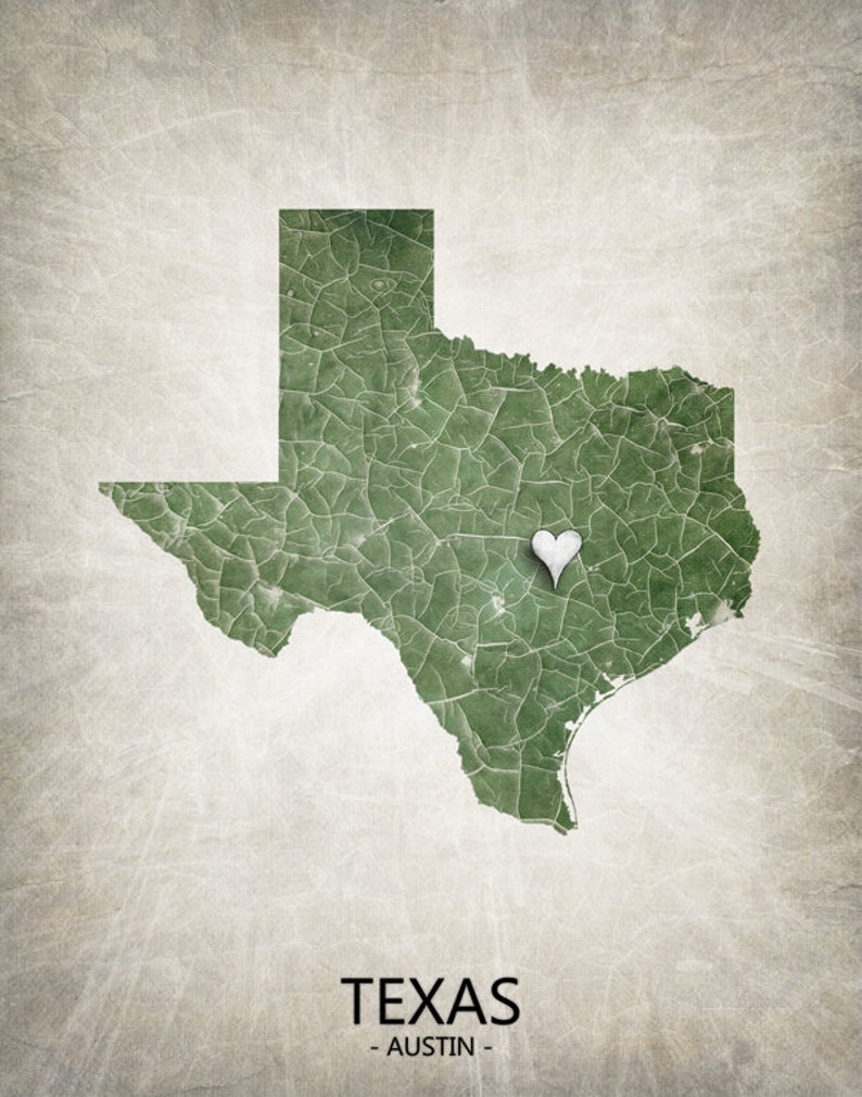 Texas State Map Art Print Love Map Original Custom Map Art - Etsy