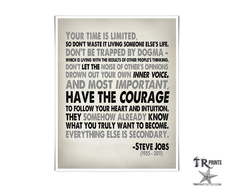 Steve Jobs Quote in Black and Grey Your Time is Limited - Etsy