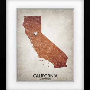 California Custom State Map Art Print Home Town Love Original Custom ...