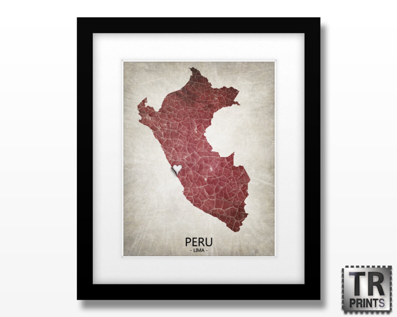 Peru Map Art Print Home Town Heart Map Original Custom Art Print ...