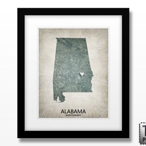 Alabama State Map Art Print Original Custom Map Art Print Available in ...
