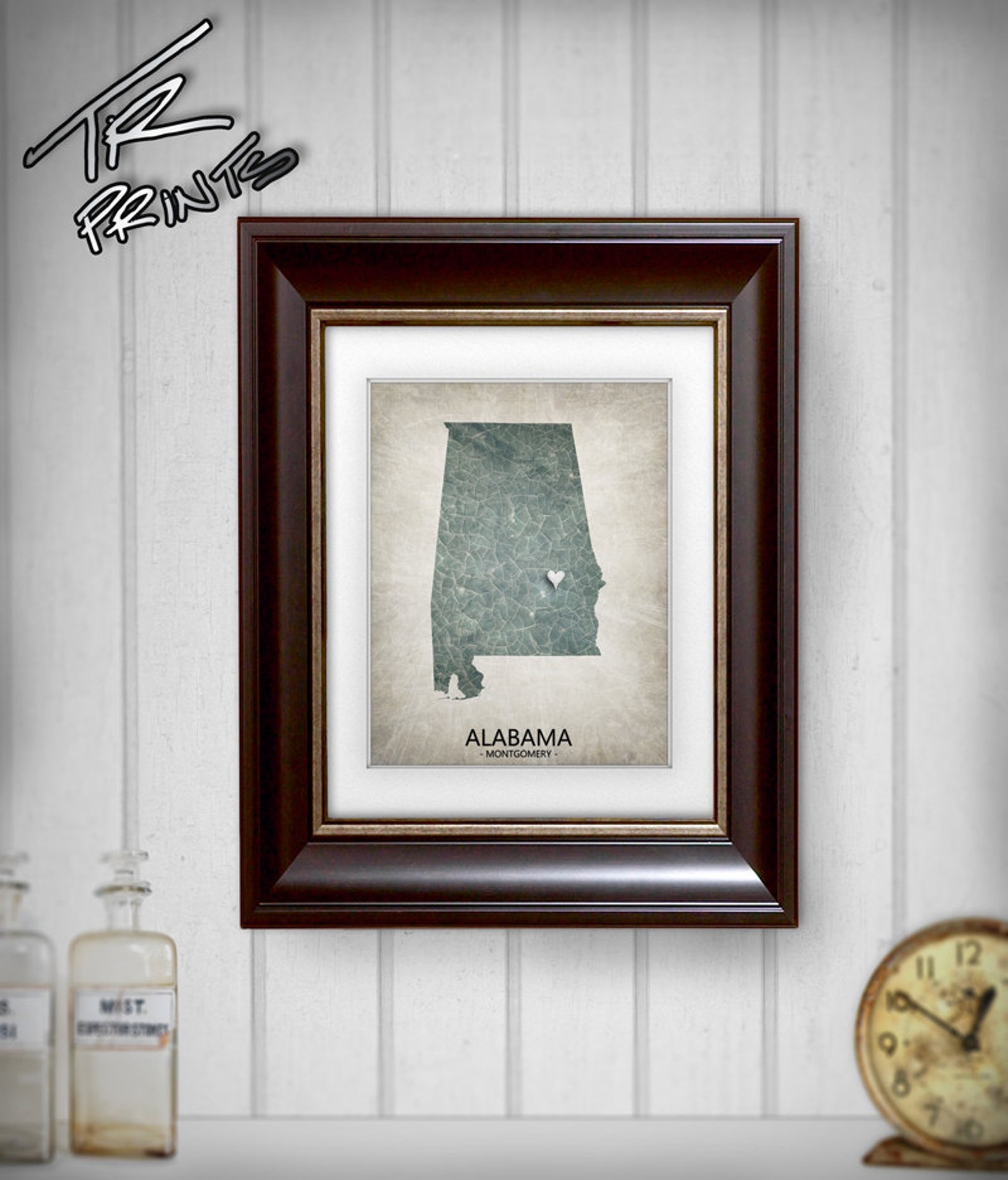 Alabama State Map Art Print Original Custom Map Art Print - Etsy