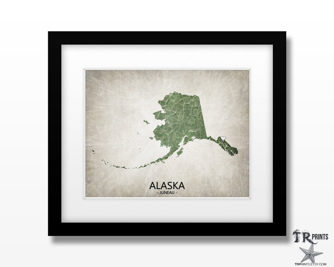 Alaska State Map Art Home is Where the Heart is Original Custom Map Art ...