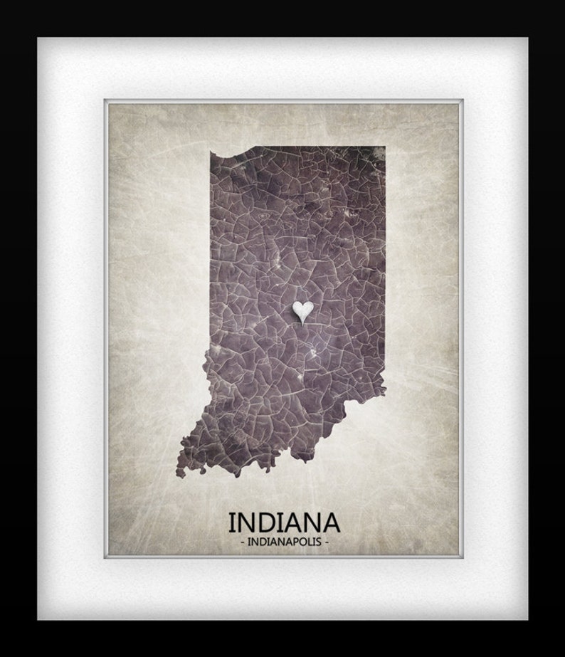 Indiana State Map Art Print Home Town Love Heart Map - Etsy
