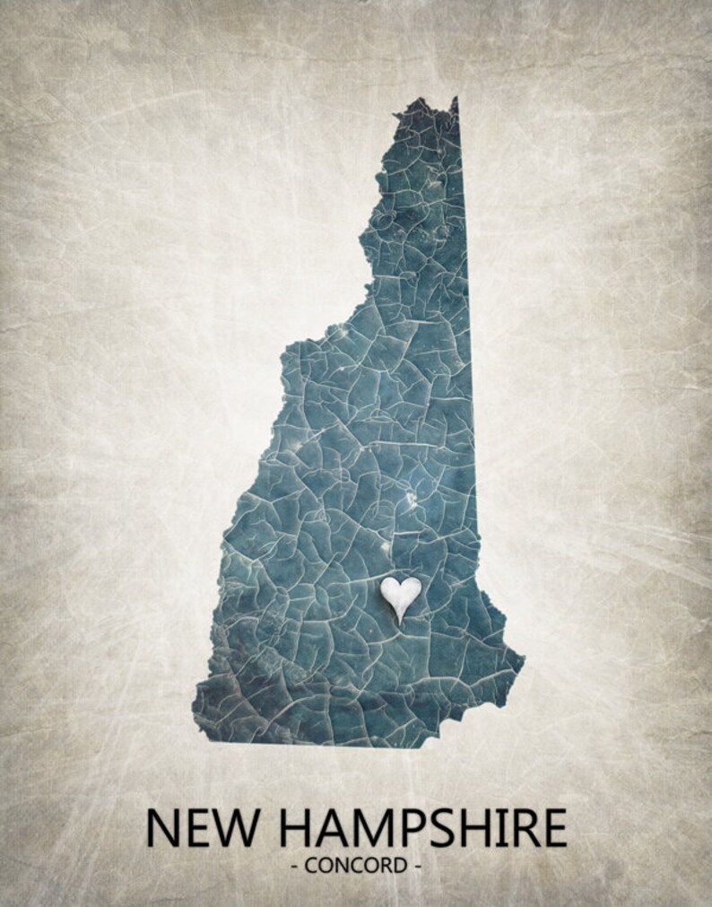New Hampshire State Map Print Home Town Love Map Original - Etsy