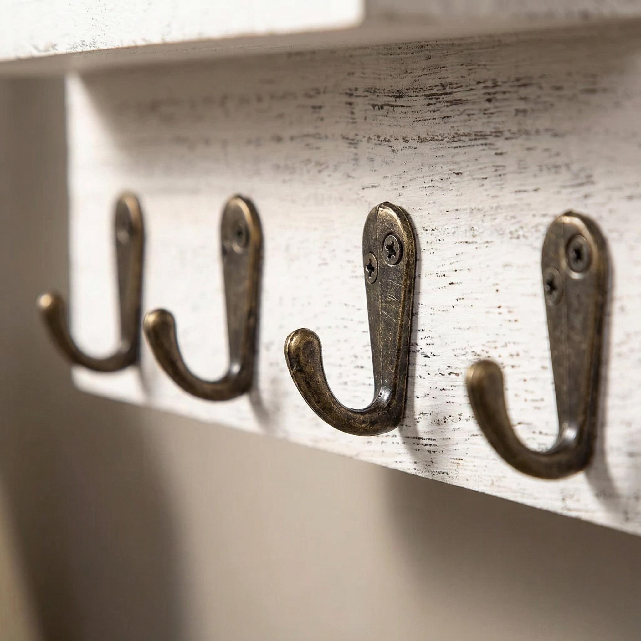 Rustic Wood Key Holder Wall Mount With Shelf, Farmhouse Entryway ...