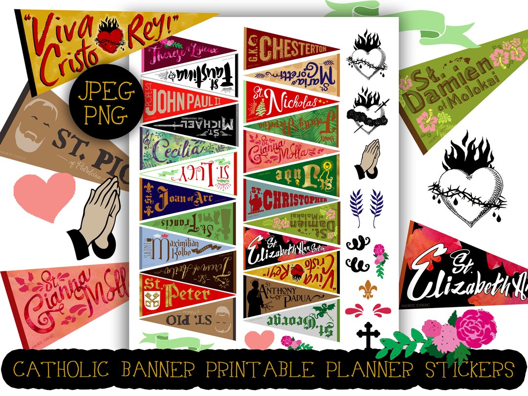 Catholic Saints Banners Printable Planner Stickers Clip Art - Etsy
