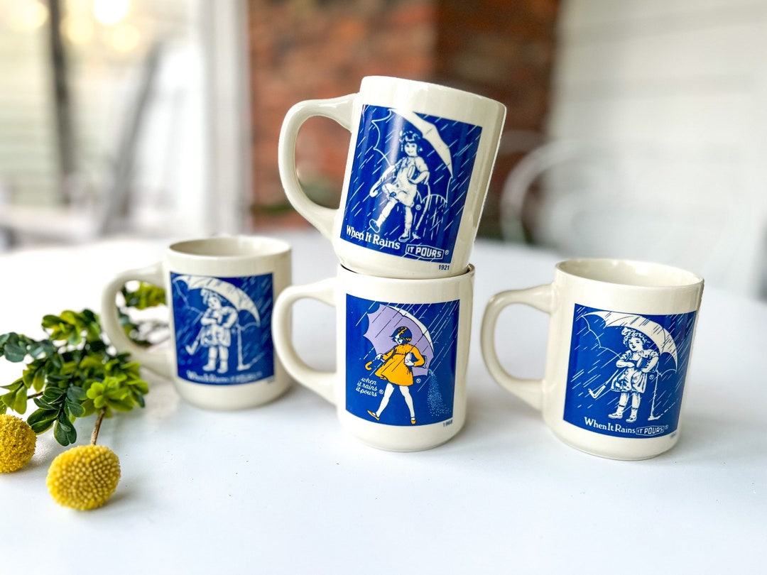 Morton Salt Girl Mugs, Set of 4 Collectible Advertising Coffee Cups ...