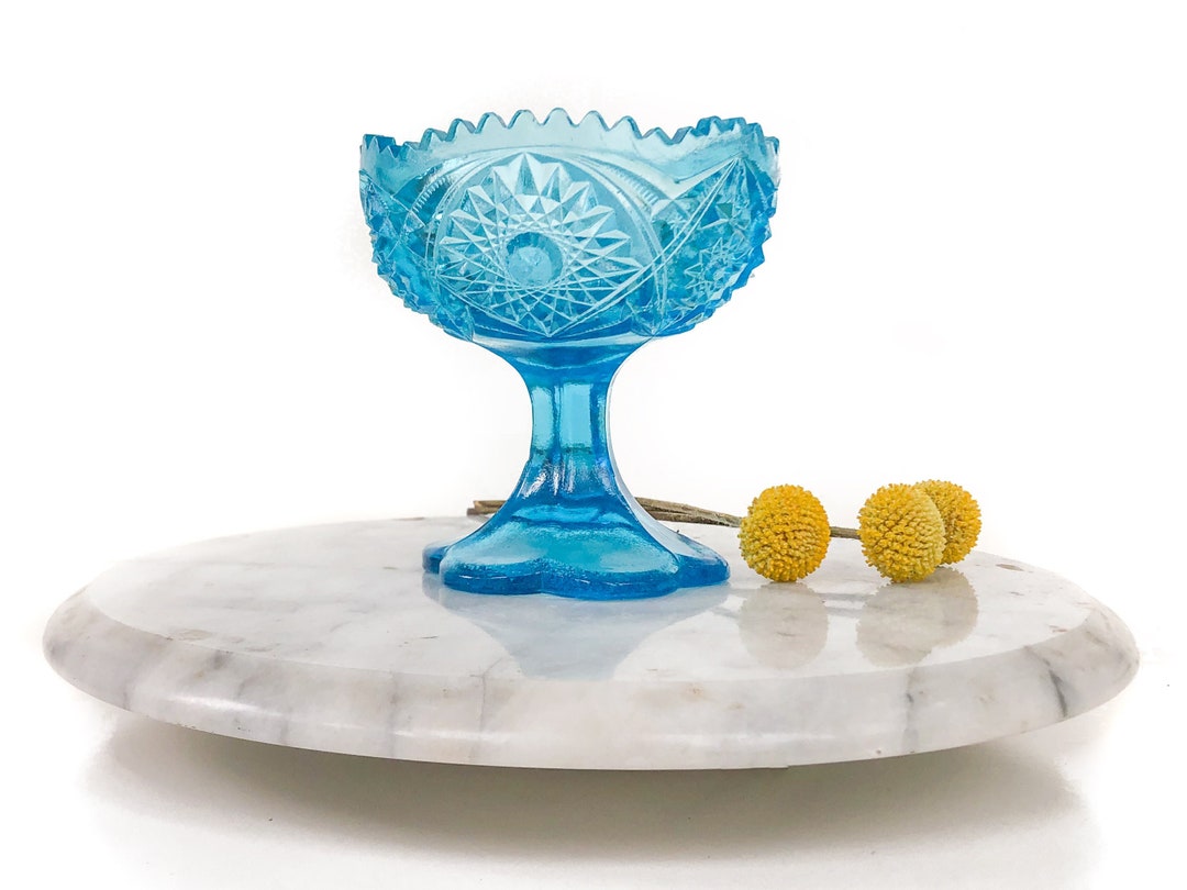 Kemple Wheaton Blue Glass Compote Candy Dish, 1970s Hobstar Pattern - Etsy