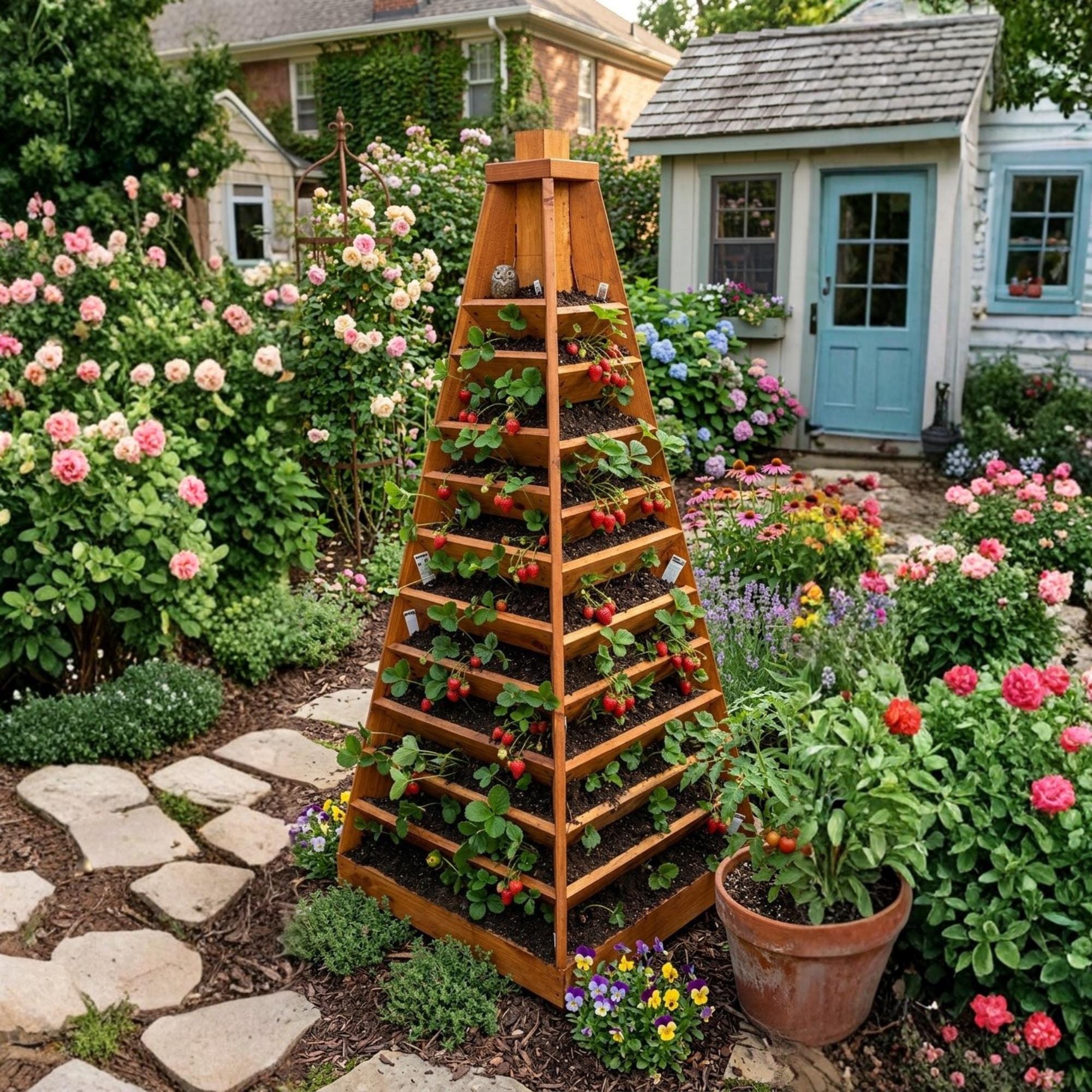 Strawberry Pyramid Planter Plans | Vertical Wooden Garden Tower (PDF ...