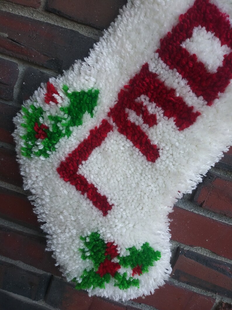 Vintage Christmas Stocking Handmade Latch Hook Noel | Etsy