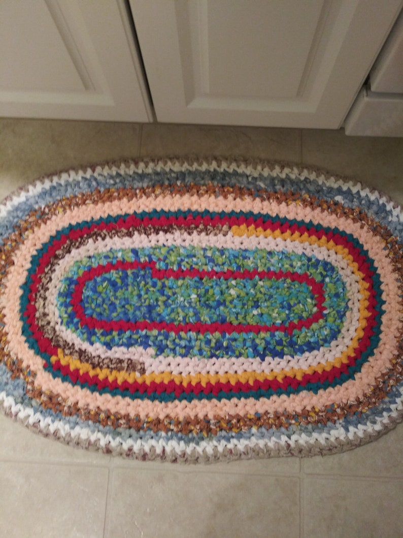 Oval Multicolor Crocheted Rag Rug - Etsy