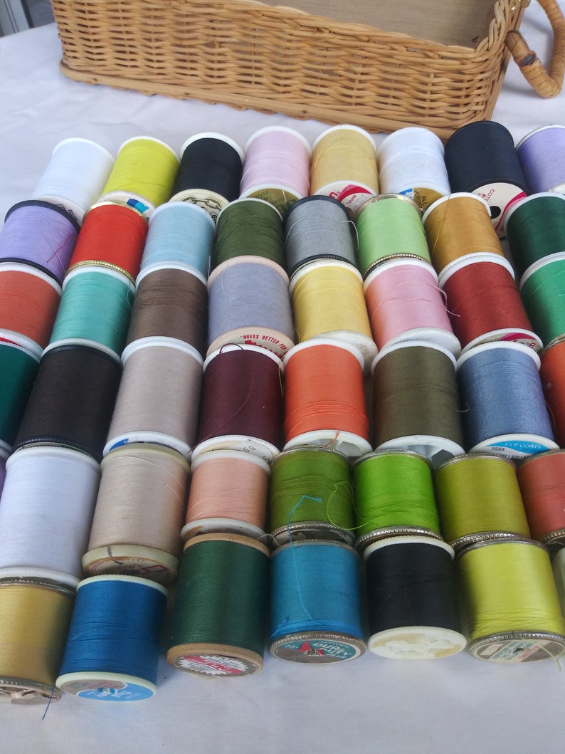 Vintage Wooden Thread Box With 52 Spools of Sewing Thread - Etsy