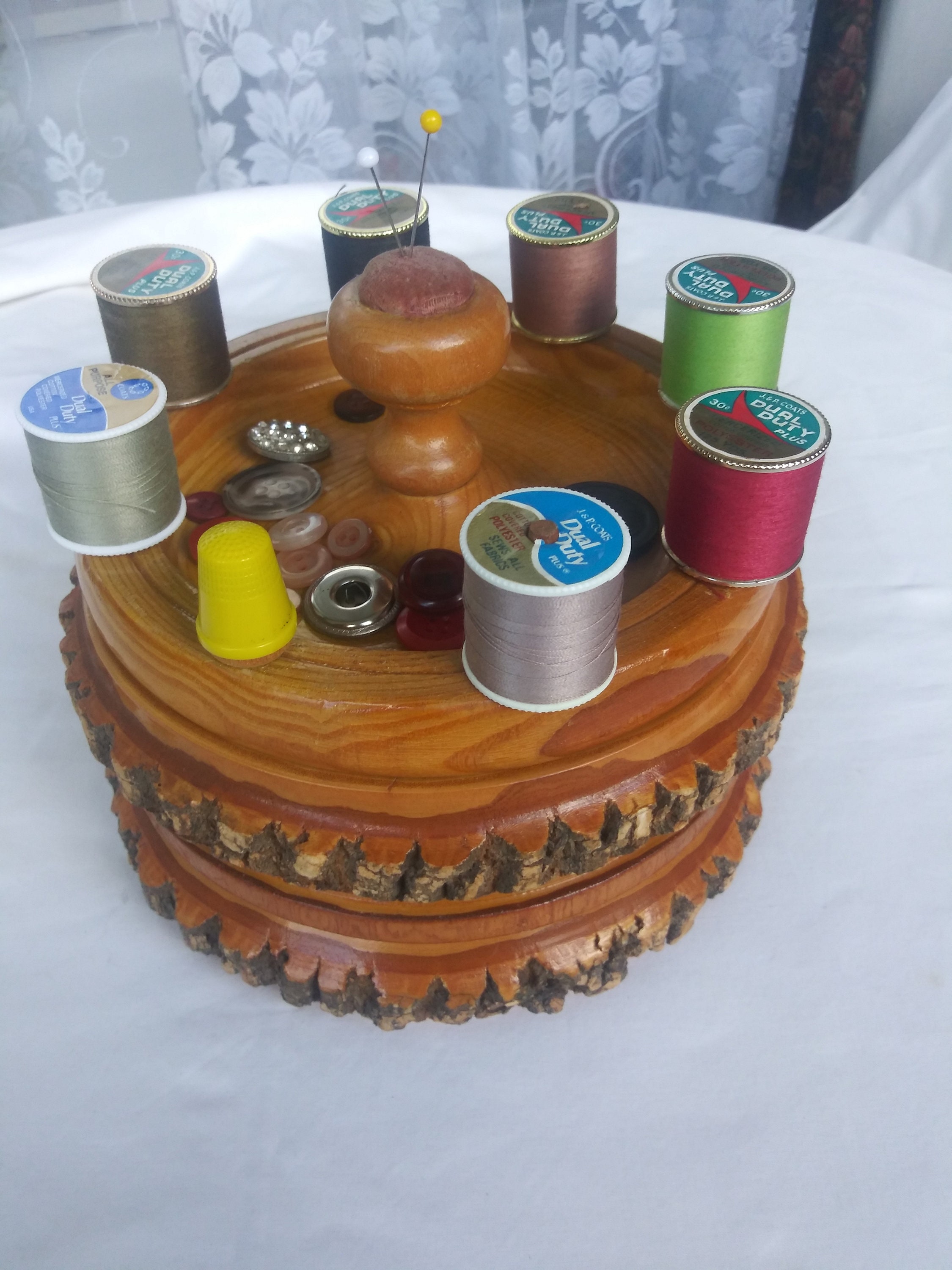 Vintage Wood Sewing Box: Primitive Thread Caddy With Pincushion - Etsy