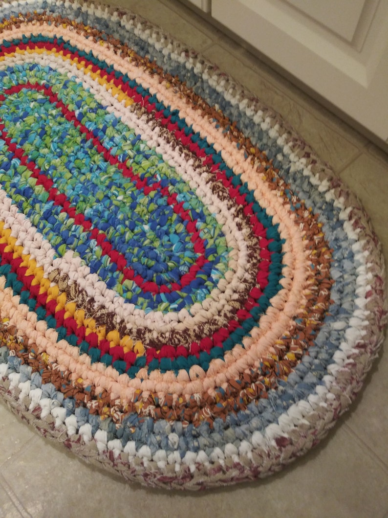 Oval Multicolor Crocheted Rag Rug - Etsy