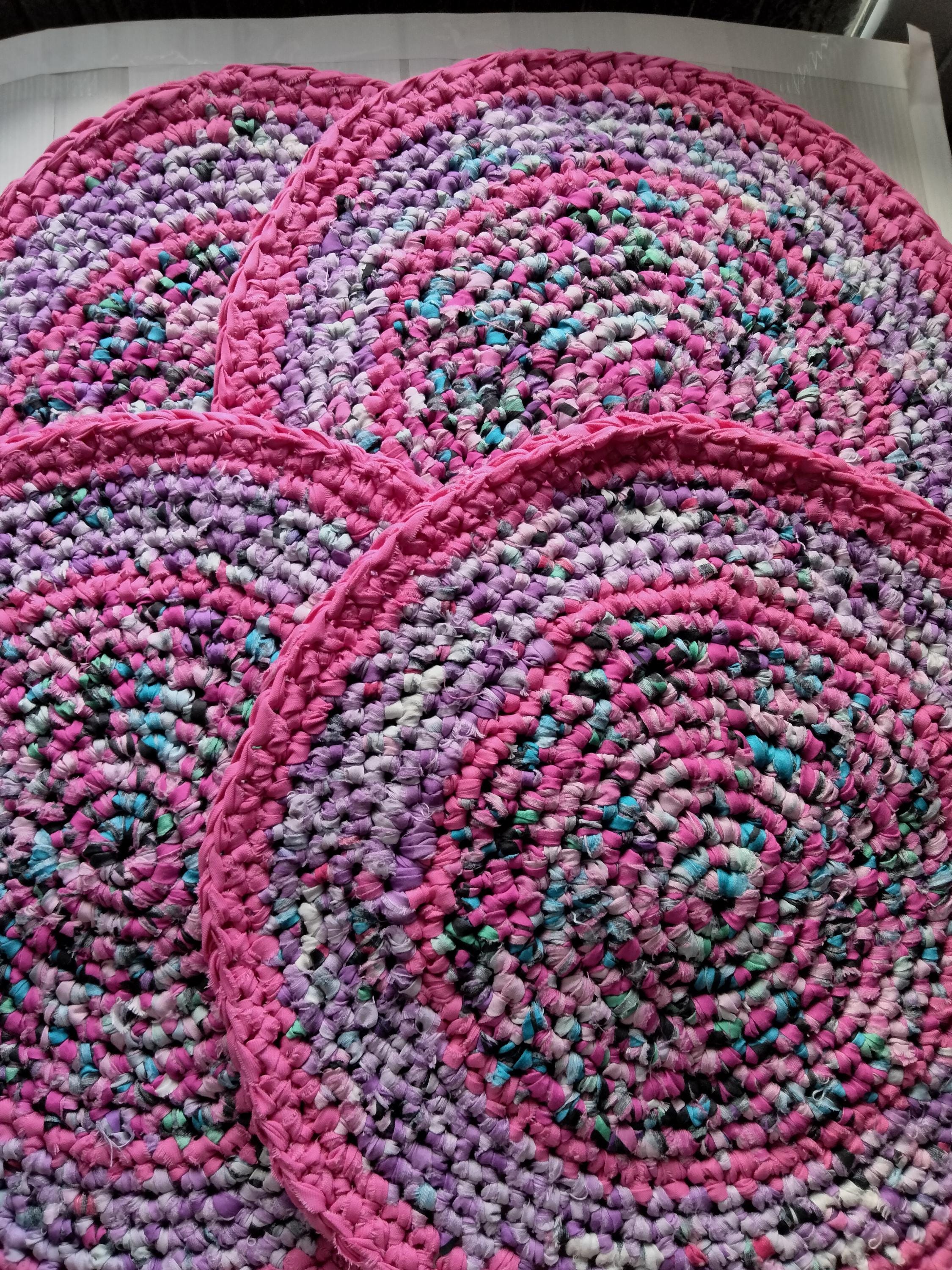 Crocheted Rag Rug Chair Pads - Set of 4 Multicolor Round Cushions (15 ...