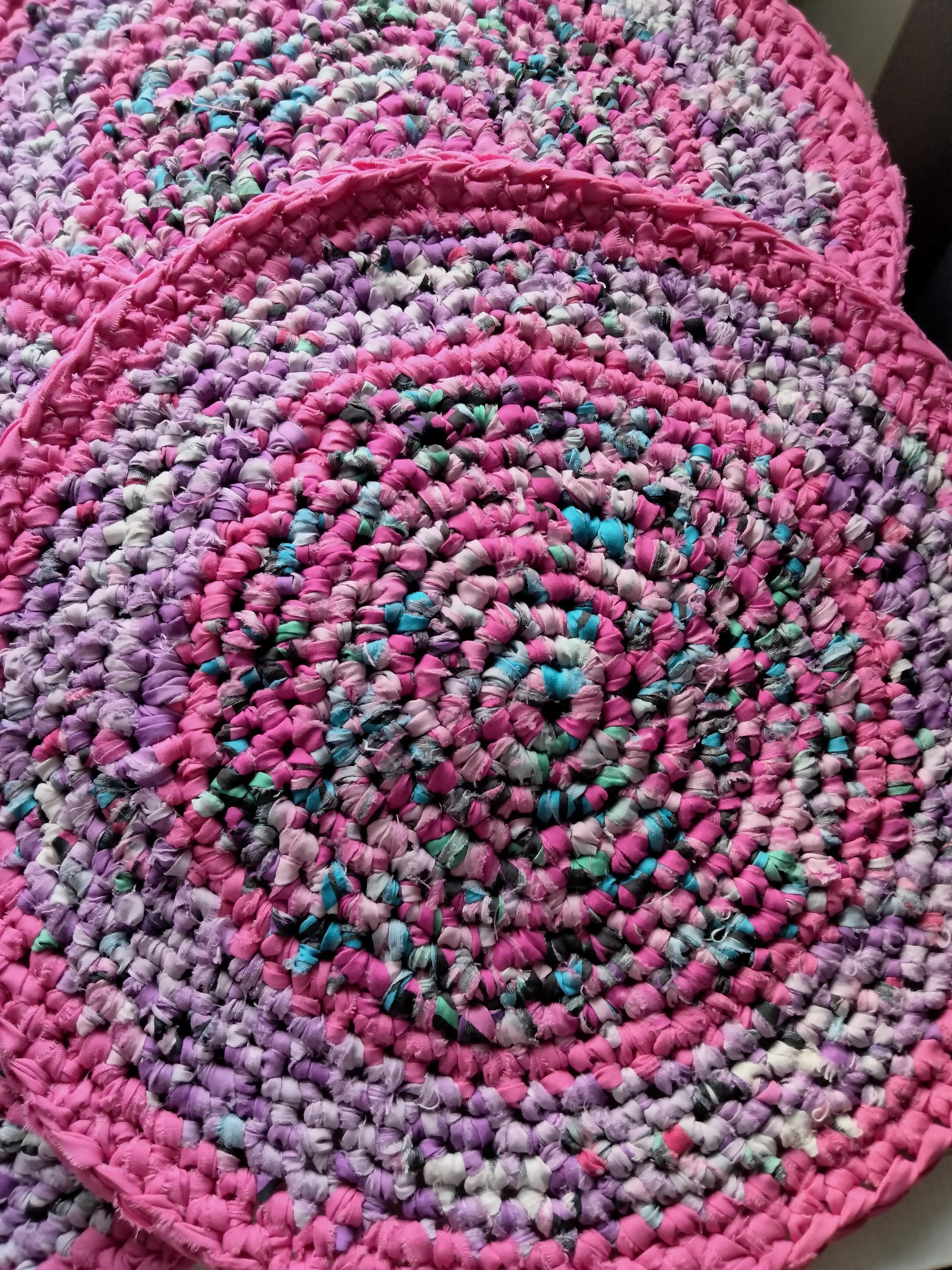 Crocheted Rag Rug Chair Pads - Set of 4 Multicolor Round Cushions (15 ...