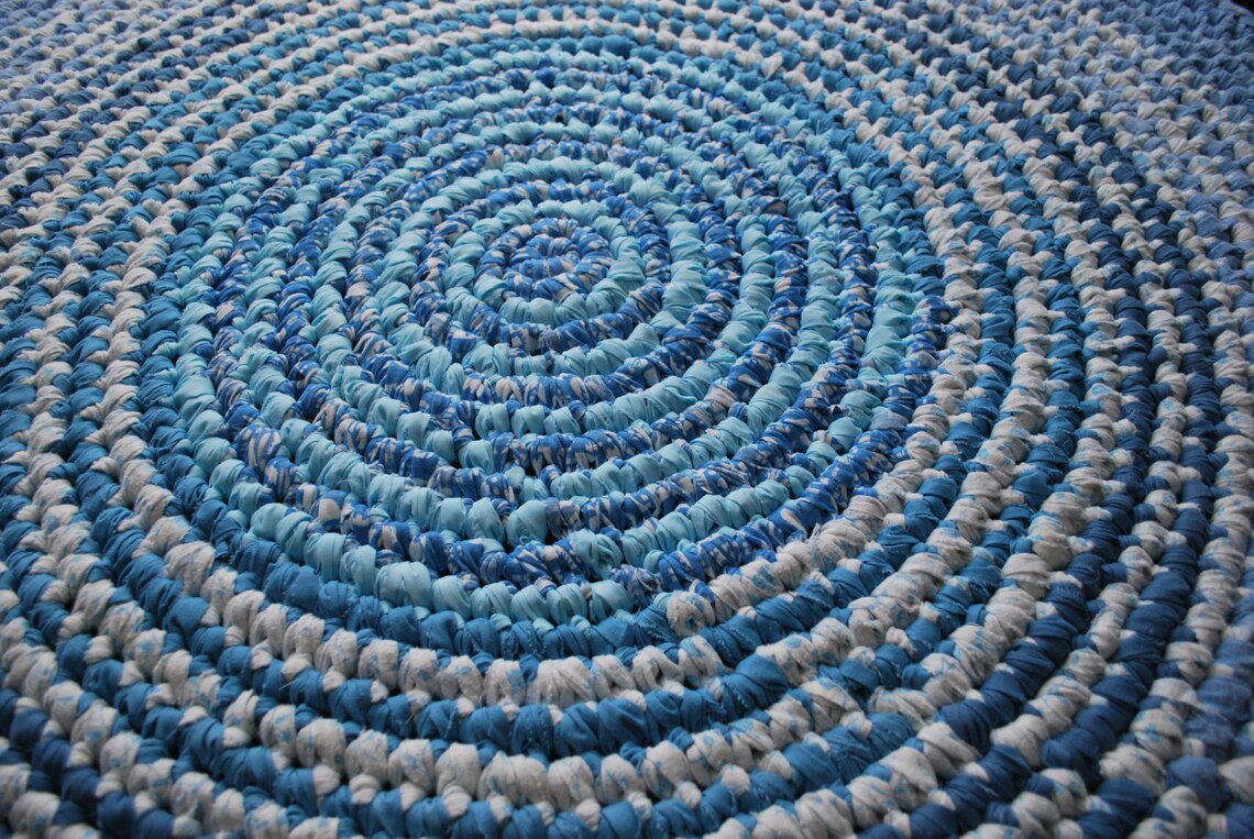 Blue and White Handmade Circle Rug - Etsy