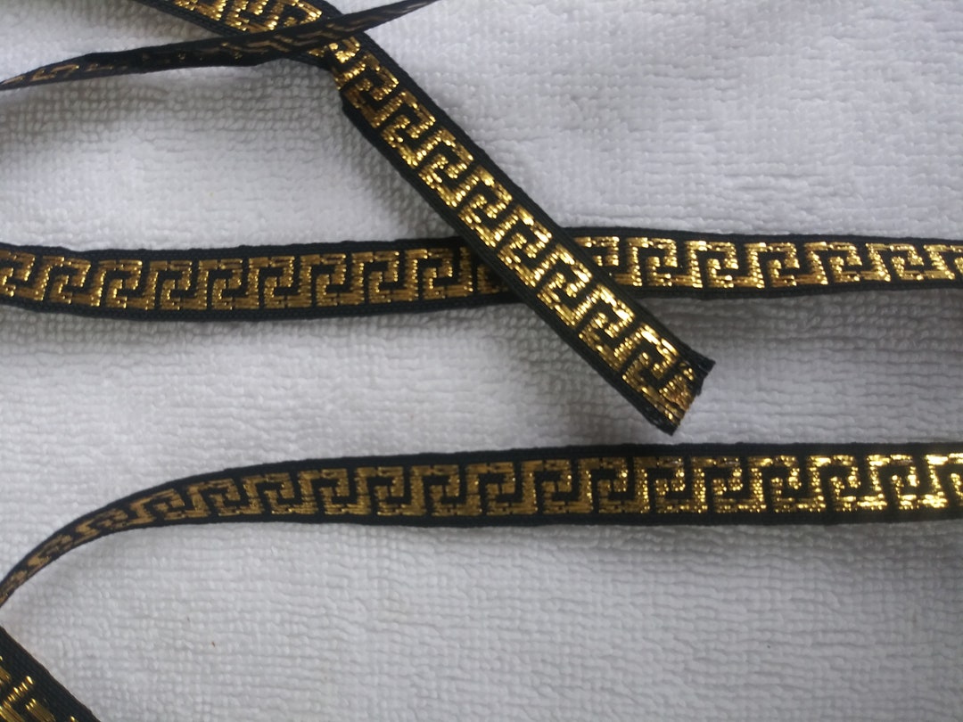 10 Yard Vintage Greek Key Ribbon Trim Gold-black Trims 3/8 Wide - Etsy