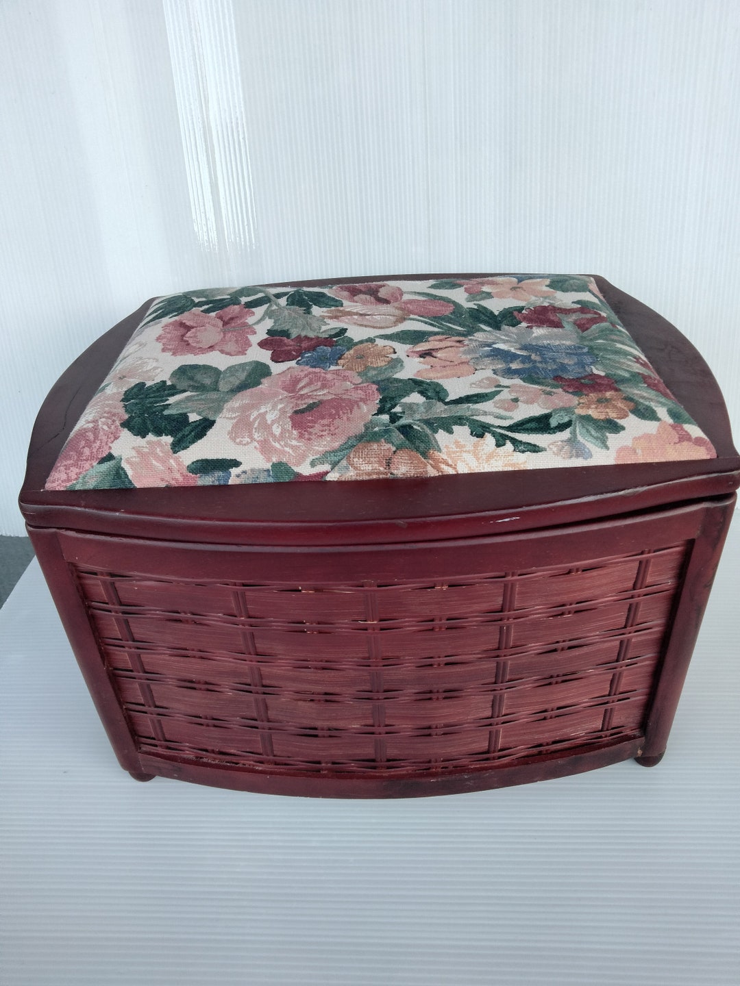 Vintage Wooden Sewing Box Pin Cushion Top Sewing Basket - Etsy