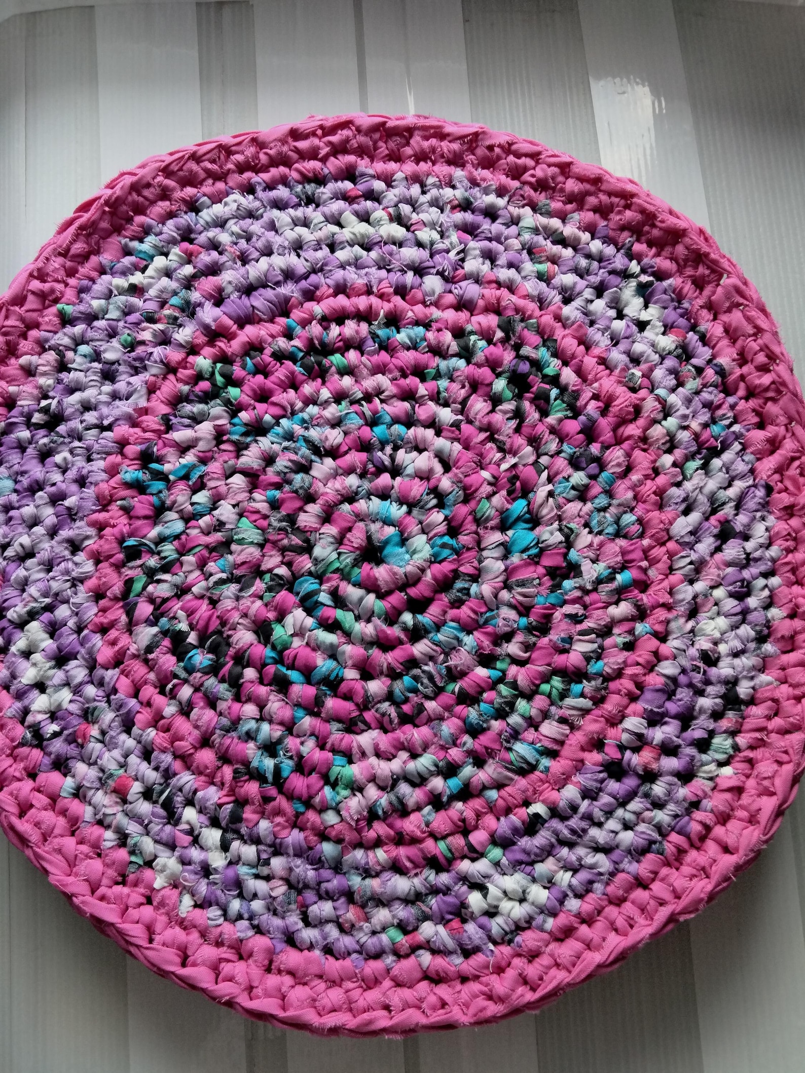 Crocheted Rag Rug Chair Pads - Set of 4 Multicolor Round Cushions (15 ...