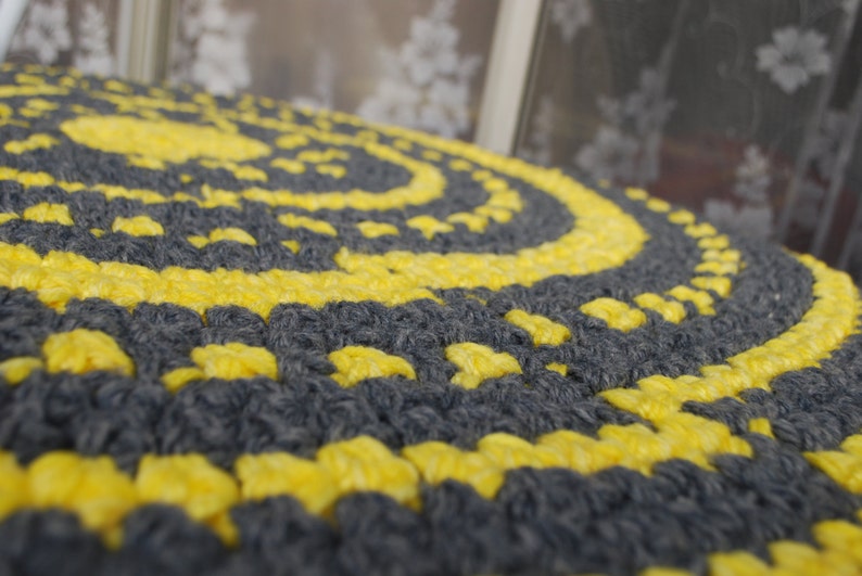 Gray and yellow handmade circle rug | Etsy