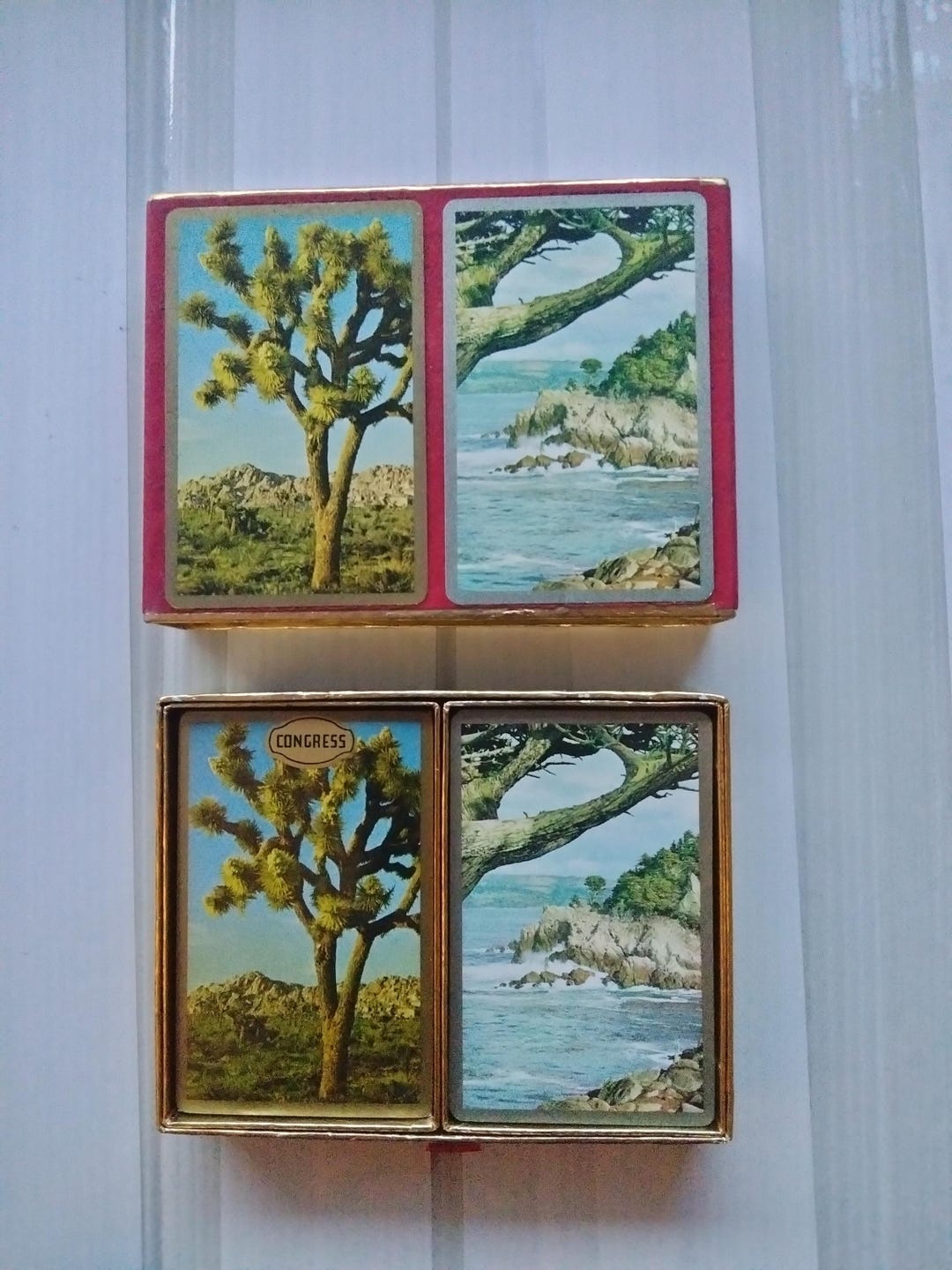 Vintage Congress Playing Cards,cel-u-tone Finish, Two Deck Set, Trees ...