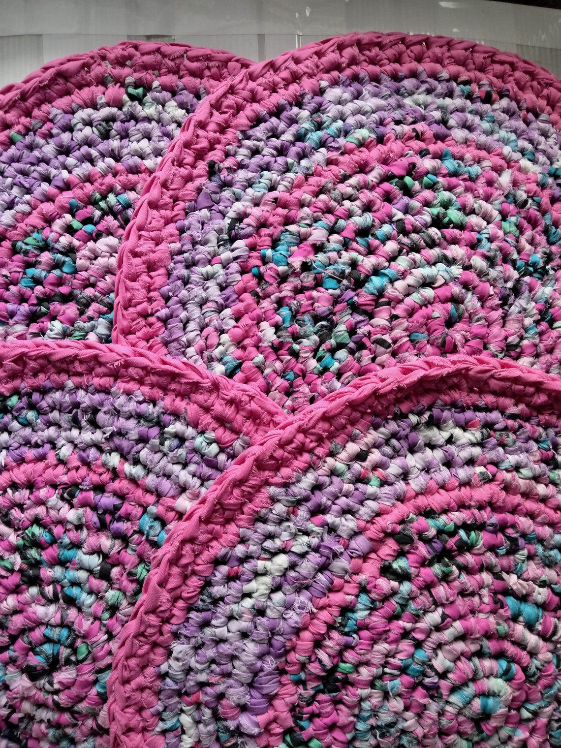 Crocheted Rag Rug Chair Pads - Set of 4 Multicolor Round Cushions (15 ...
