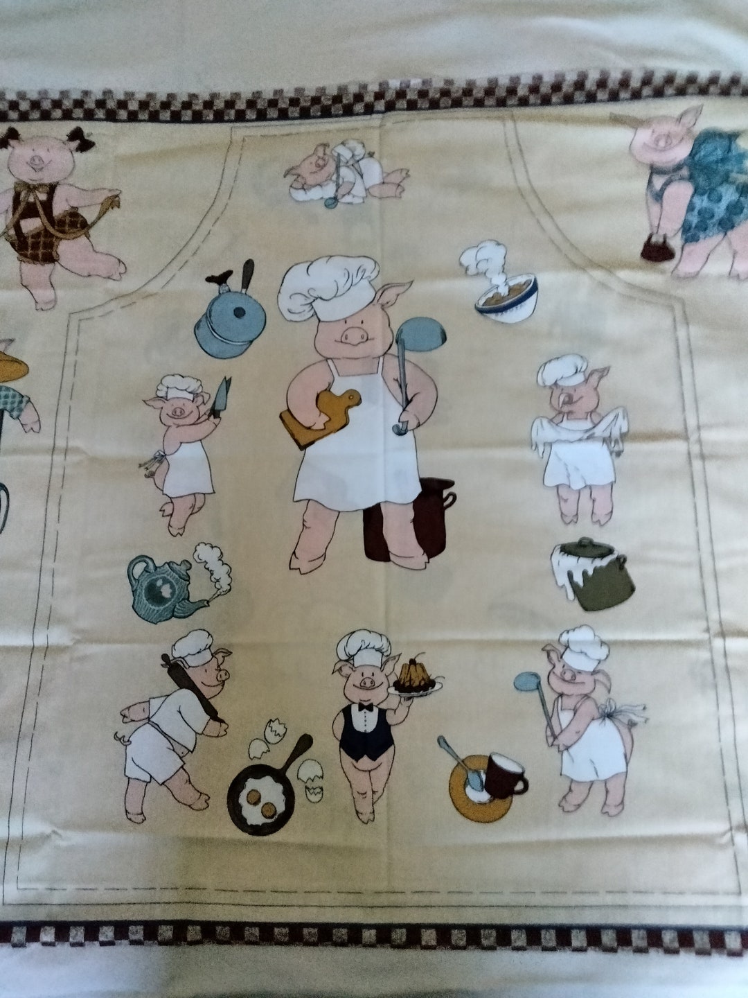Chef Pig Panel Fabric Apron Vintage 100% Cotton 36x46 - Etsy
